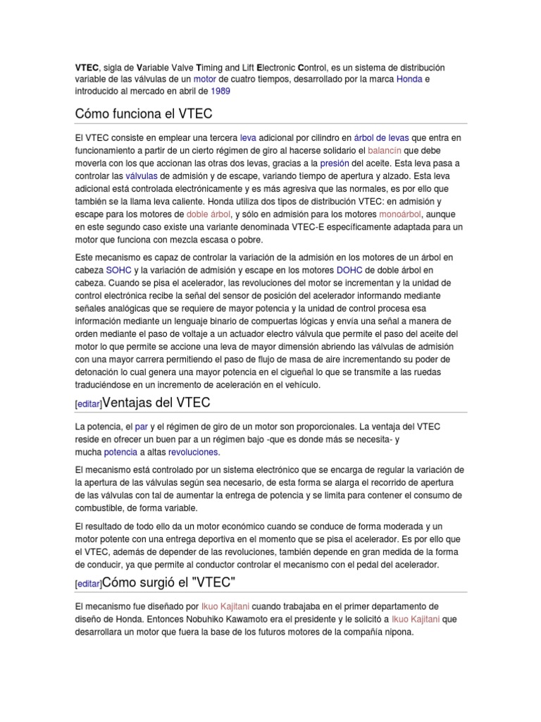 VTEC | PDF | Propulsión | Ingeniería de Transporte