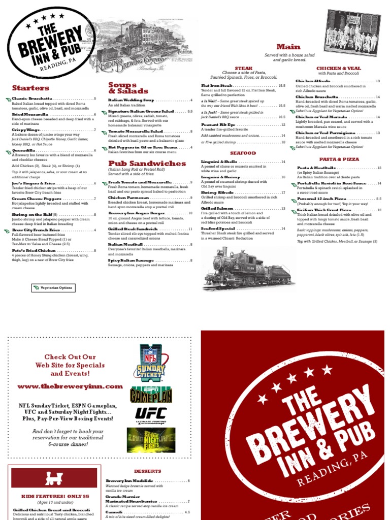 Brewery Inn Menu TakeOut | PDF | Pizza | Pasta