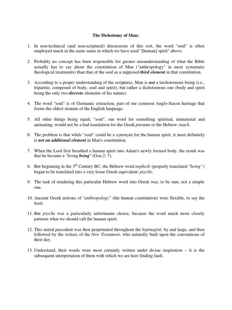 Doctrine of Dichotomy of Man | PDF | Soul | Bible