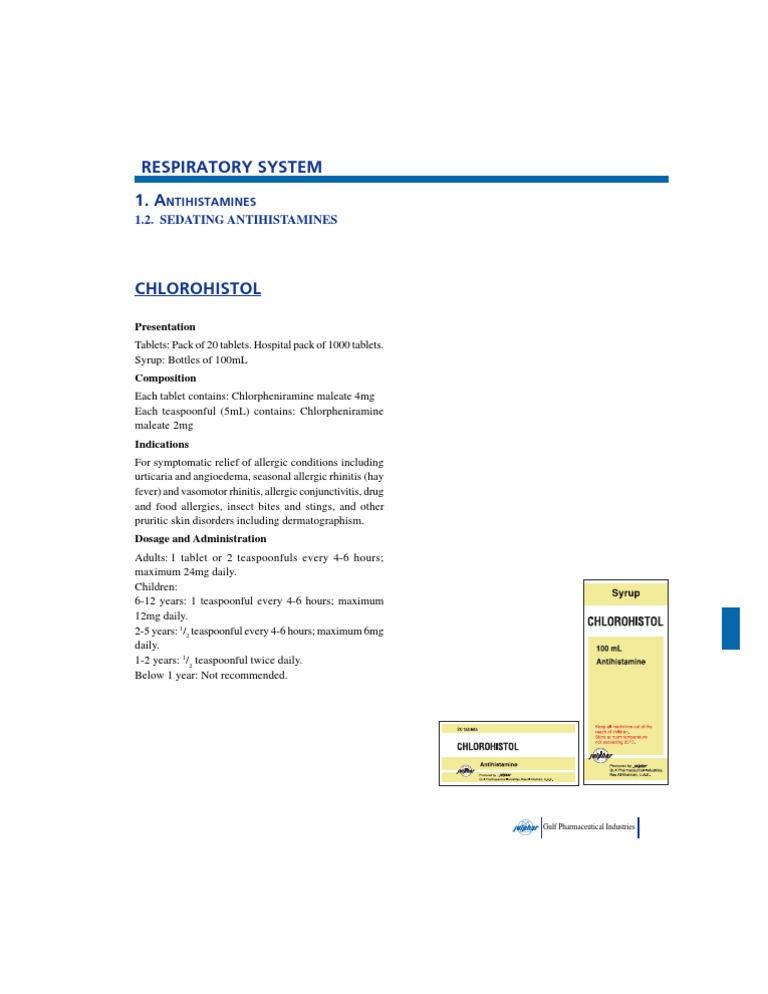 Chlorohistol Syrup Dosage Guide | PDF