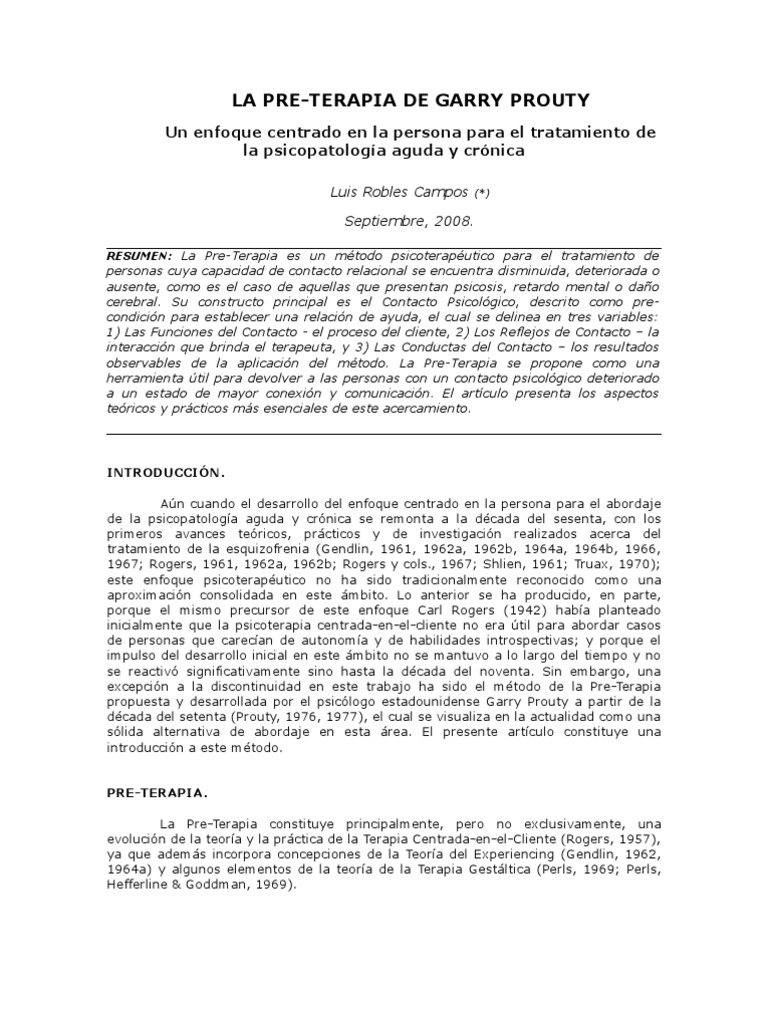 La Pre-Terapia de Garry Prouty (Robles, 2008) | PDF | Psicoterapia ...