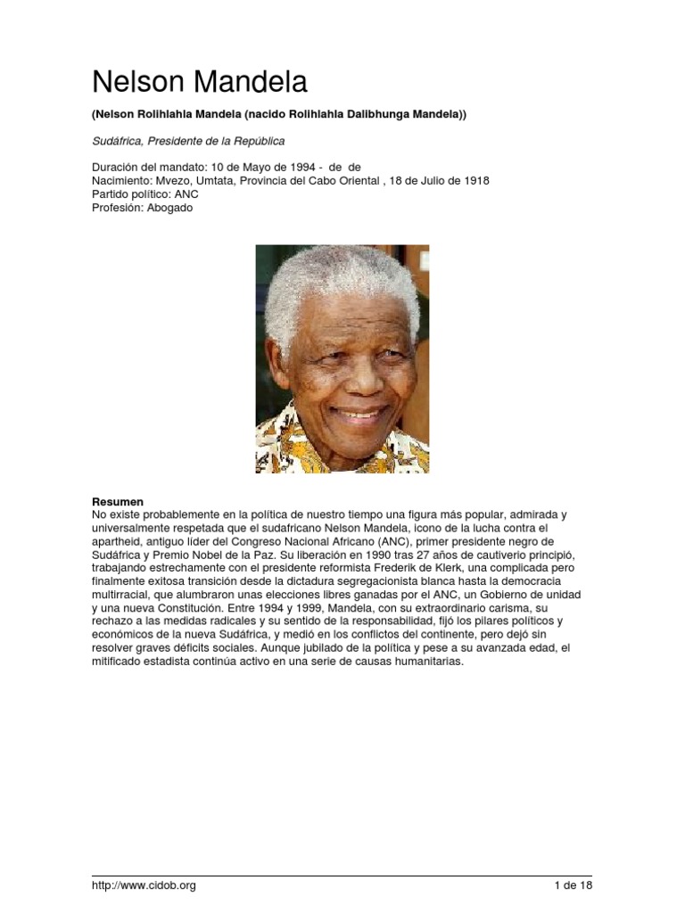 Biografia de Nelson Mandela | PDF | Nelson Mandela | Segregación racial