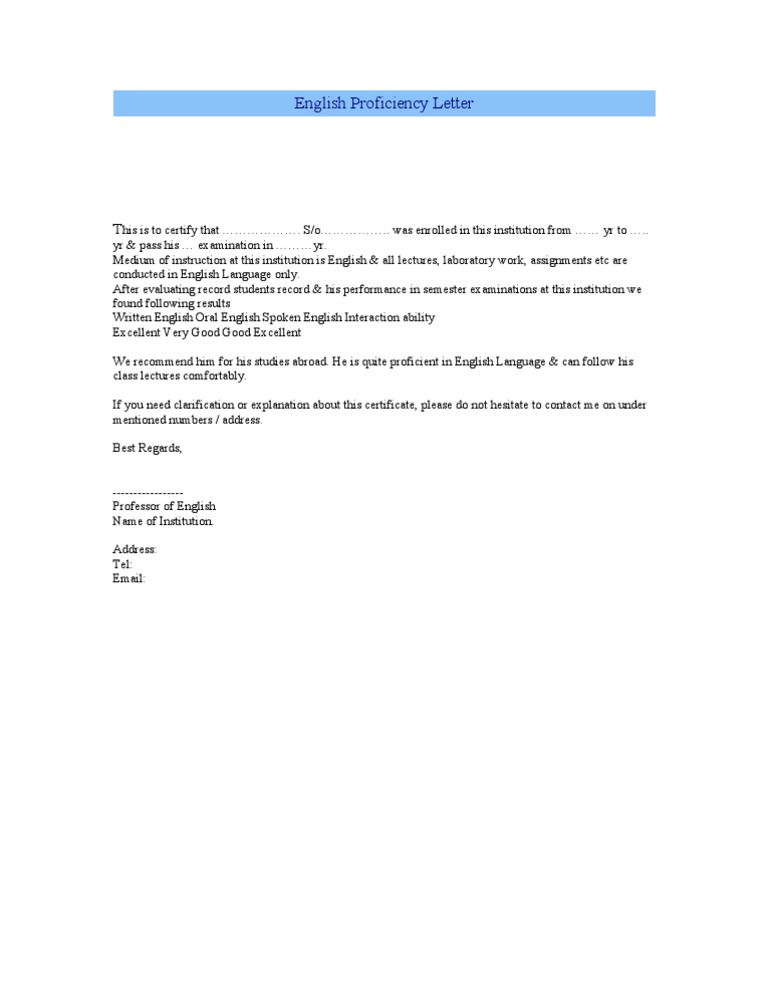 English Proficiency Letter | Download Free PDF | Pedagogy | Communication