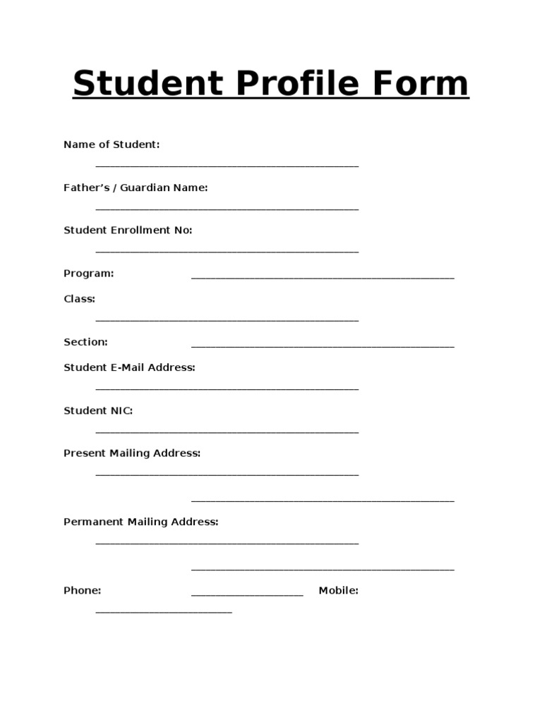 Student User Profile Performa | PDF