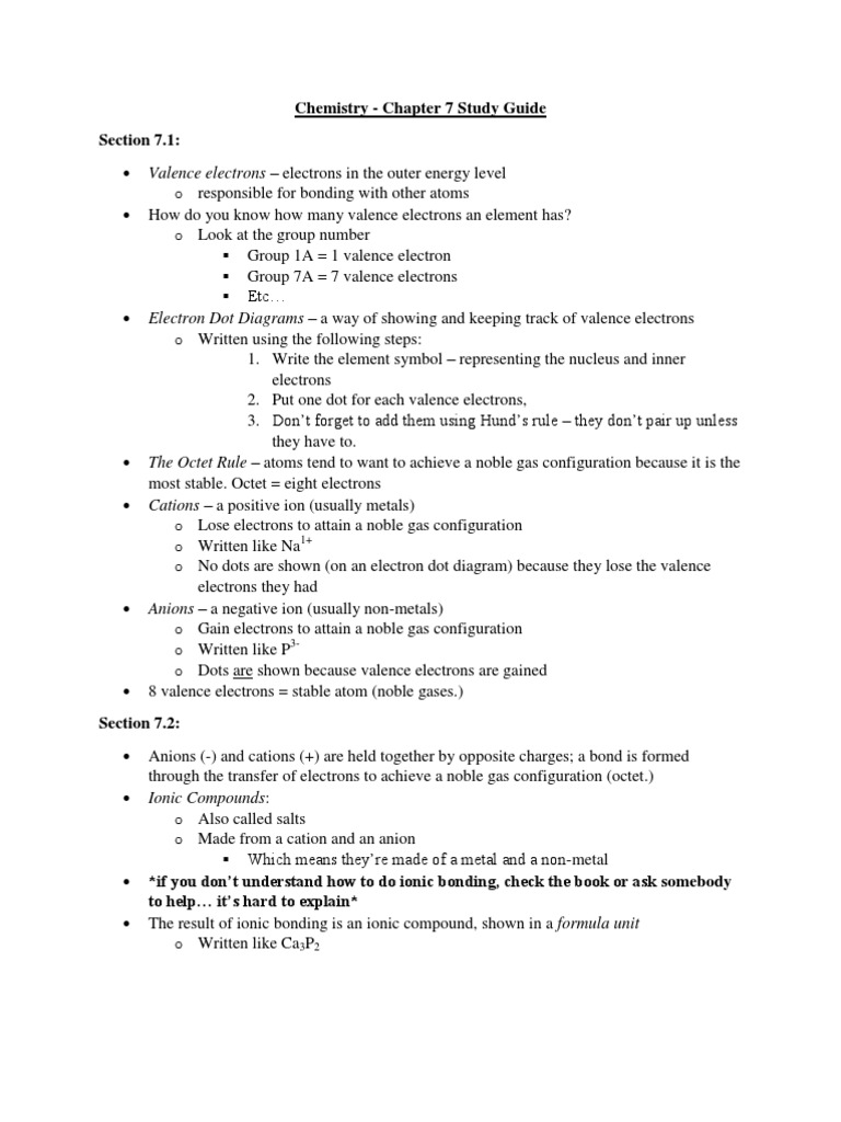 Chemistry - Chapter 7 Study Guide | Download Free PDF | Ion | Ionic Bonding