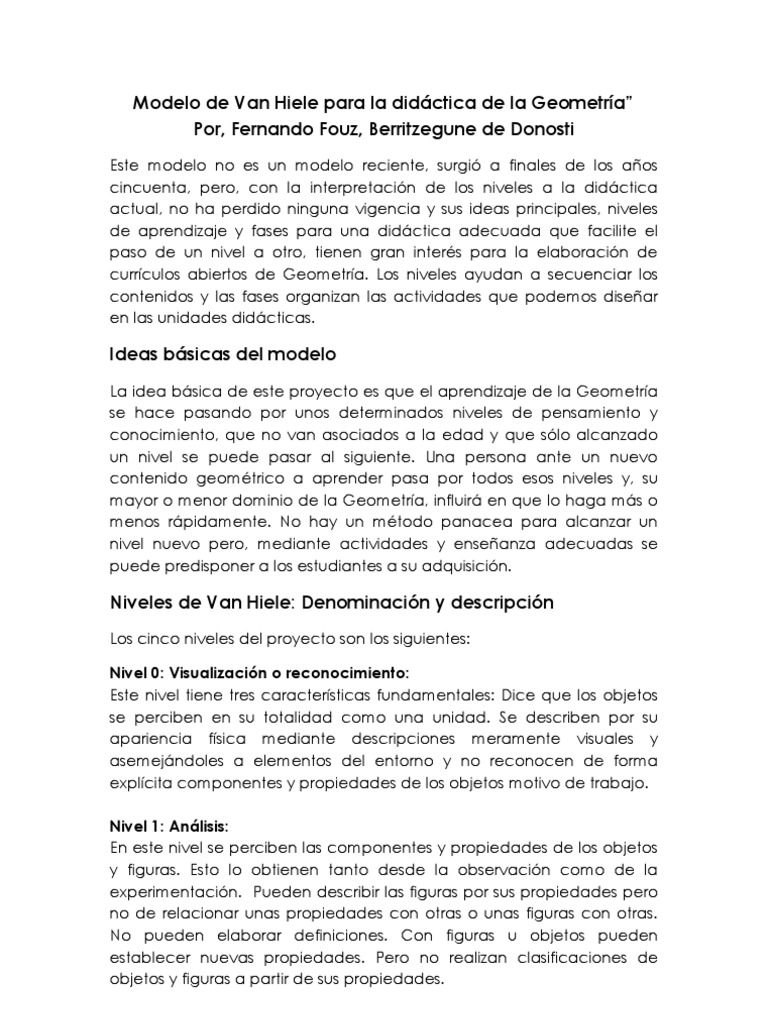 Modelo Van Hiele en Didáctica Geométrica | PDF | Razón | Aprendizaje