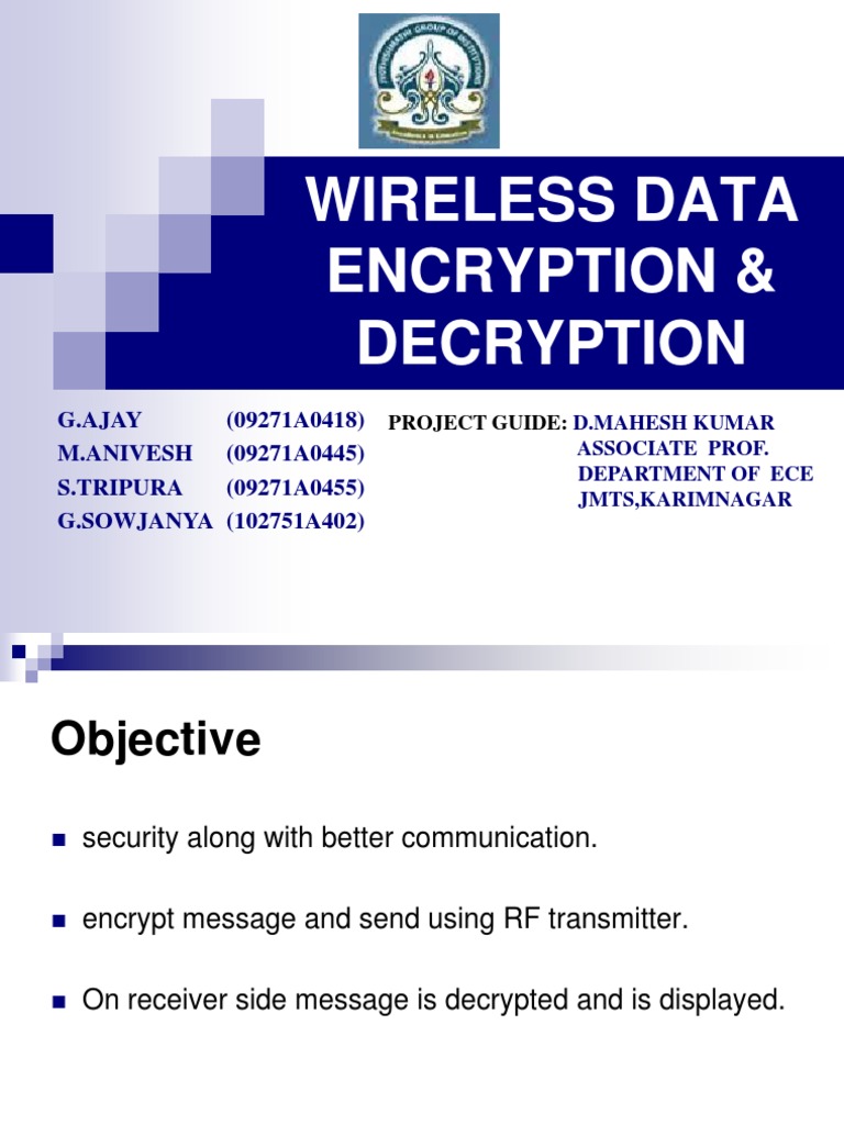 Wireless Data Encryption & Decryption PPT'S by G.ajay Kumar | PDF | Cryptography | Microcontroller