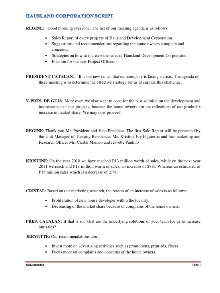 Buscom Meeting Agenda Script | Business Economics | Market (Economics)