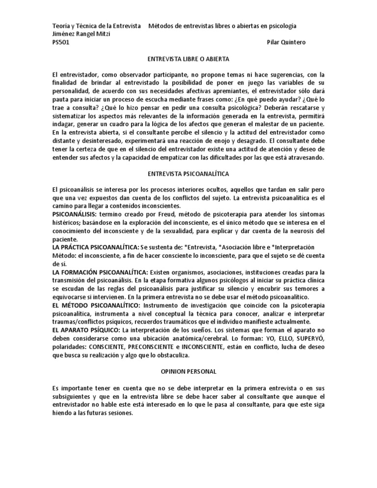 Entrevista Libre en Psicología: Guía Práctica | PDF | Psicoanálisis ...