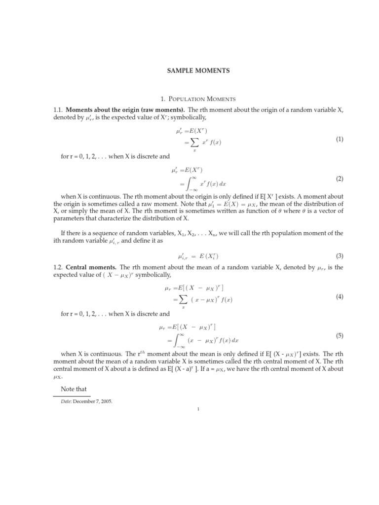 Sample Moments | PDF | Mean | Random Variable