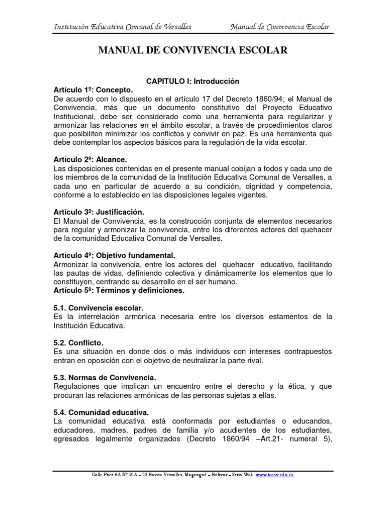 1 Manual De Convivencia Escolar Pdf Institución Tolerancia