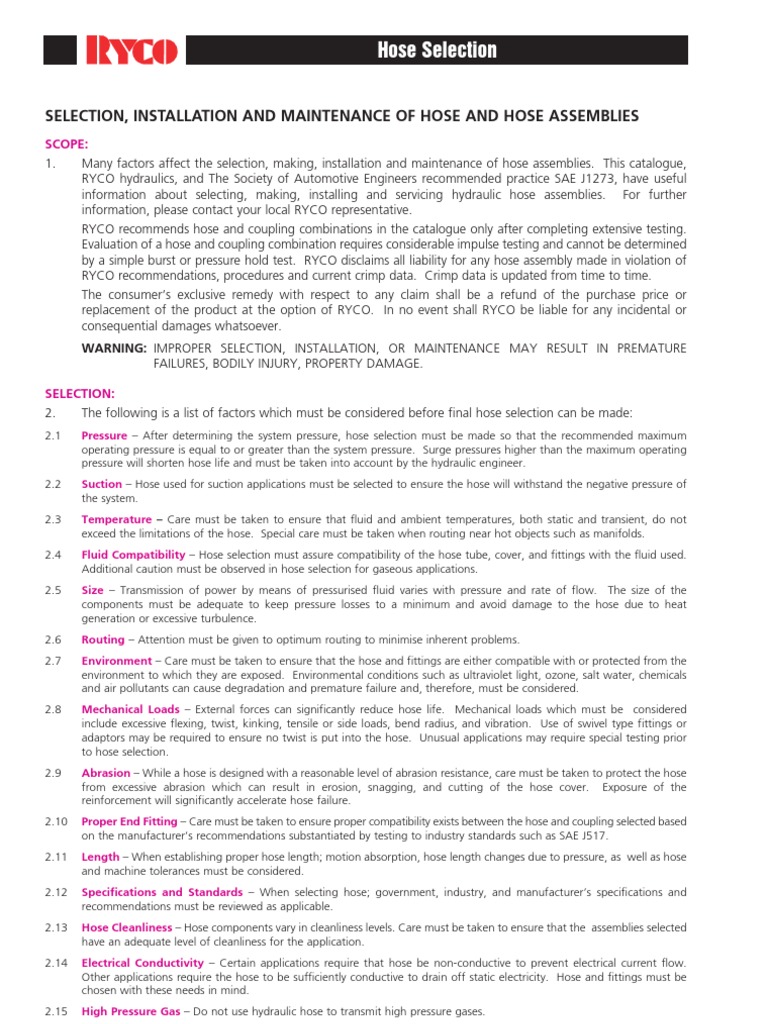 Hose Selection: Selection, Installation and Maintenance of Hose and ...