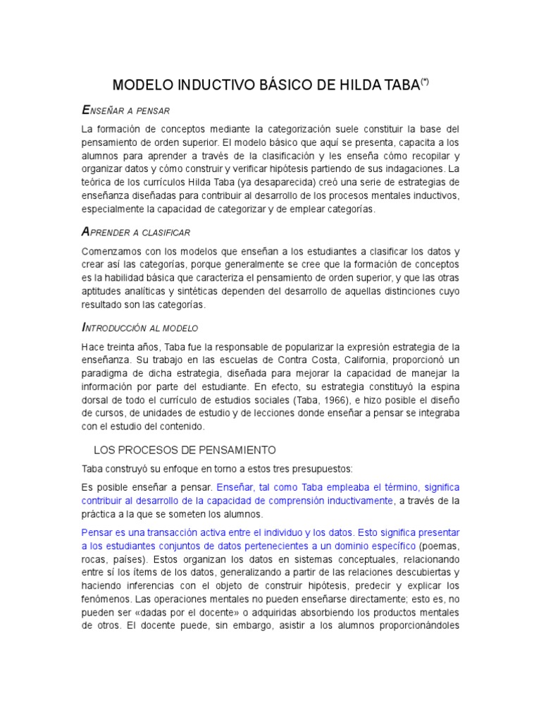 Modelo Inductivo Básico de Hilda Taba | PDF | Razonamiento inductivo ...