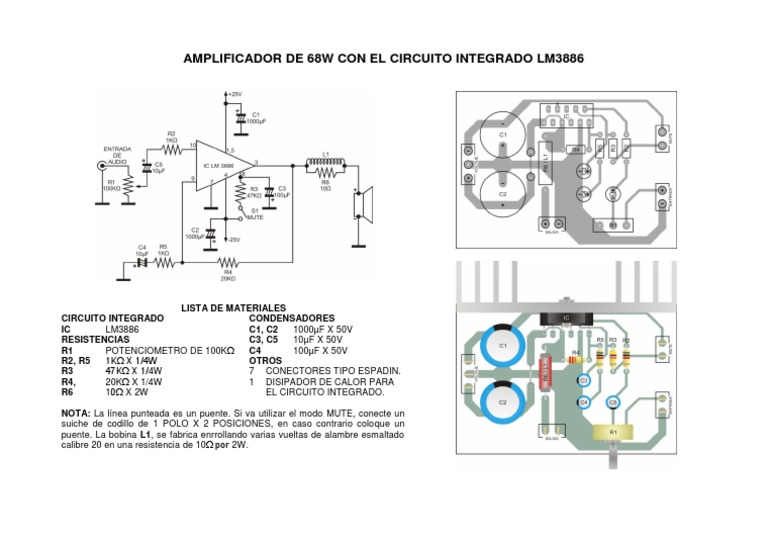 Amplificador de 68w Con El Circuito Integrado Lm3886 | PDF