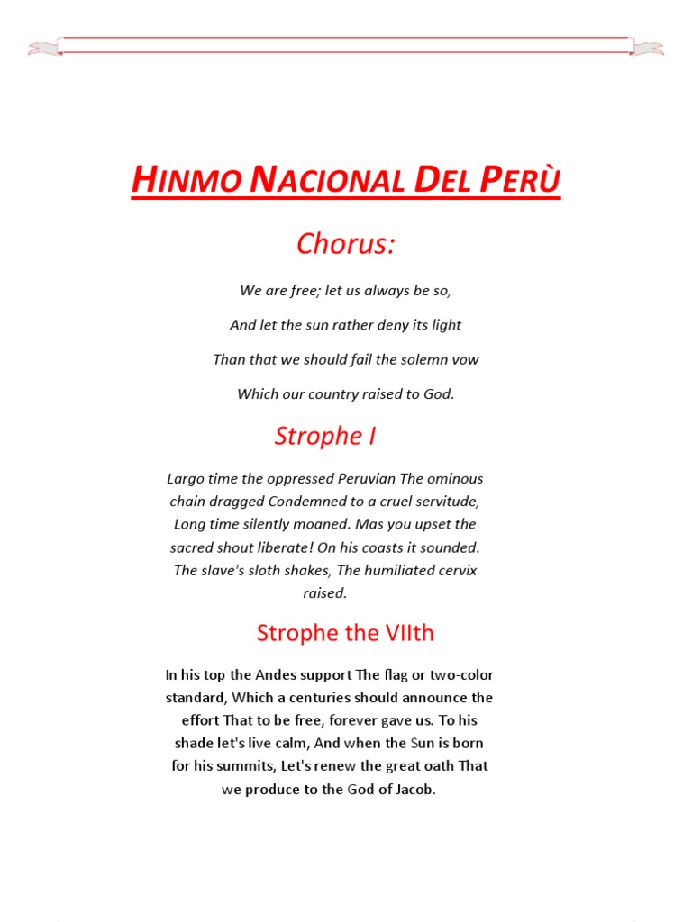 National Anthem of Peru Lyrics | PDF | Religion & Spirituality