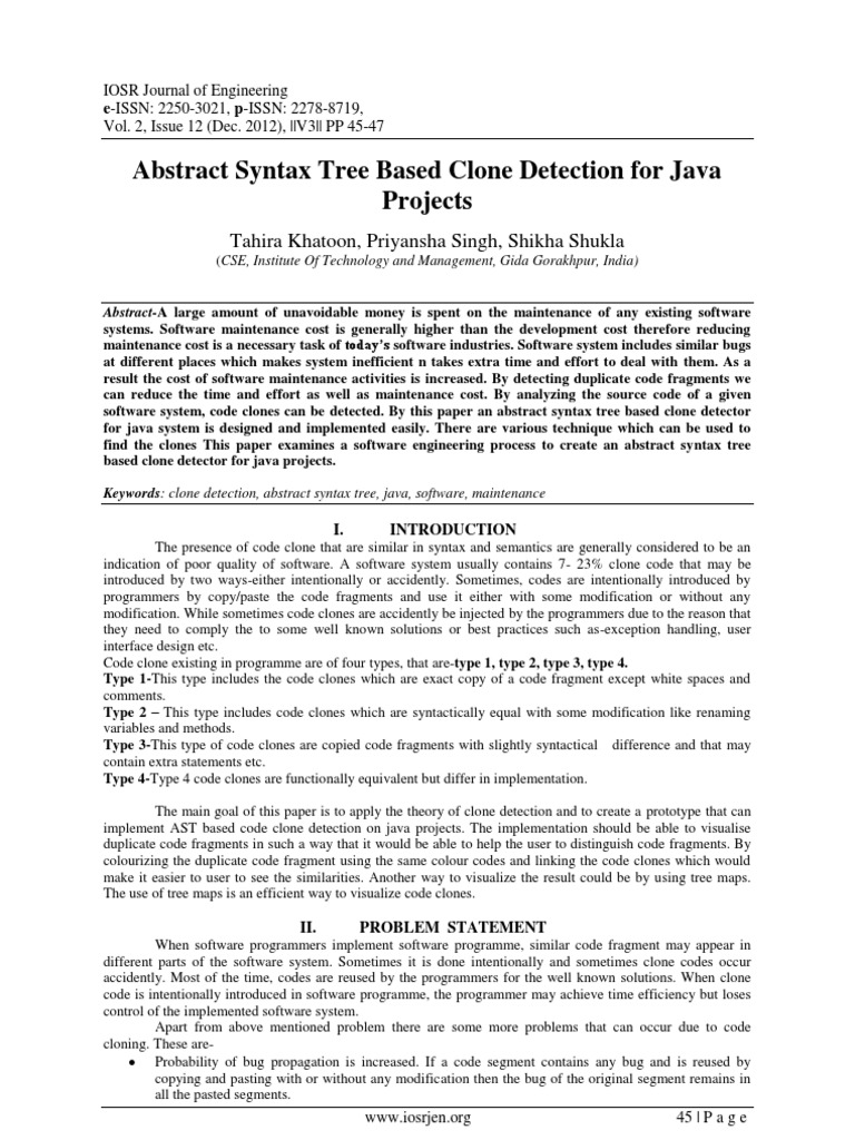 Abstract Syntax Tree Based Clone Detection For Java Projects | PDF ...