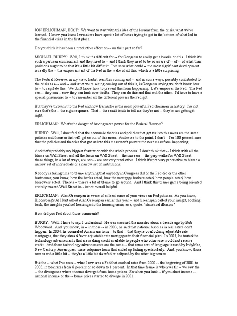 Interview (2010) - Bloomberg W Michael Burry | PDF