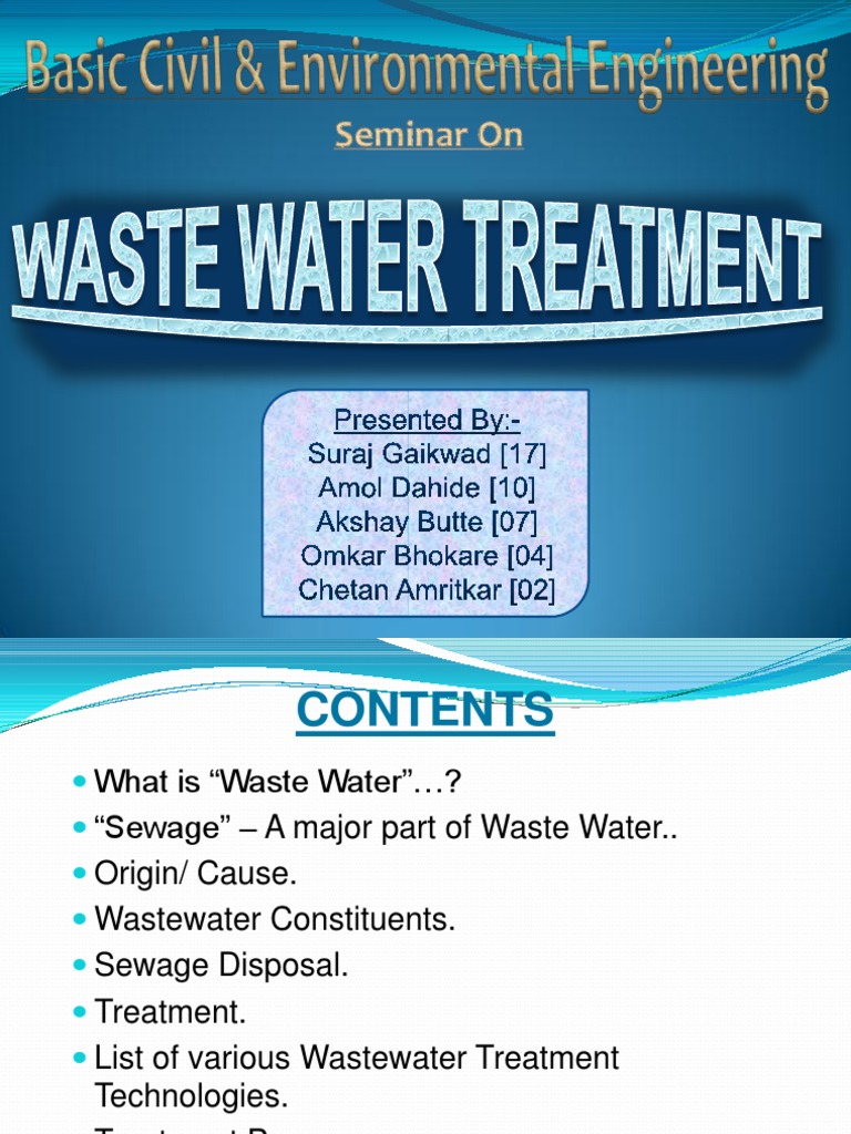 Waste Water Treatment Presentation | PDF | Sewage Treatment | Sewage