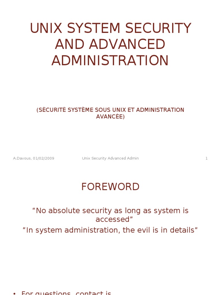Unix+Security+Advanced+Admin+ Session1 Feb7 | PDF | Booting | Malware