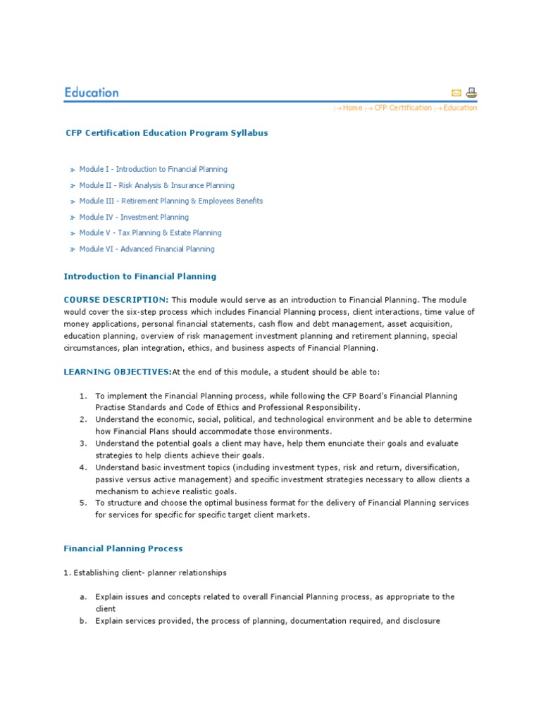 CFP Certification Education Program Syllabus | PDF | Insurance | Pension