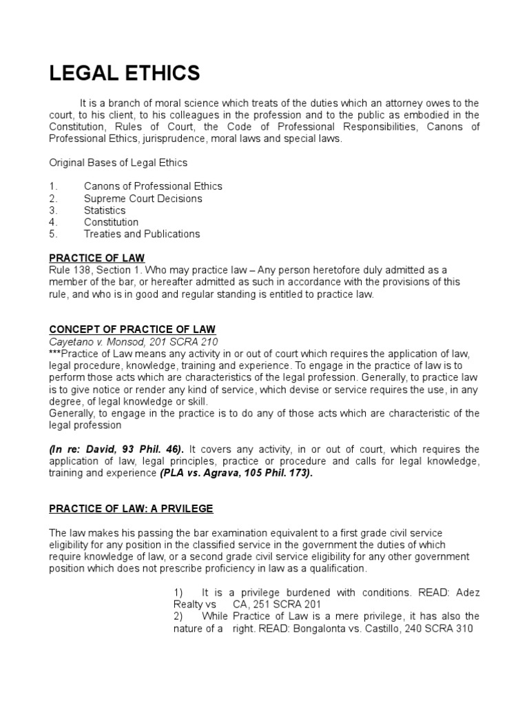 Legal Ethics and Practice of Law | PDF | Lawyer | Practice Of Law