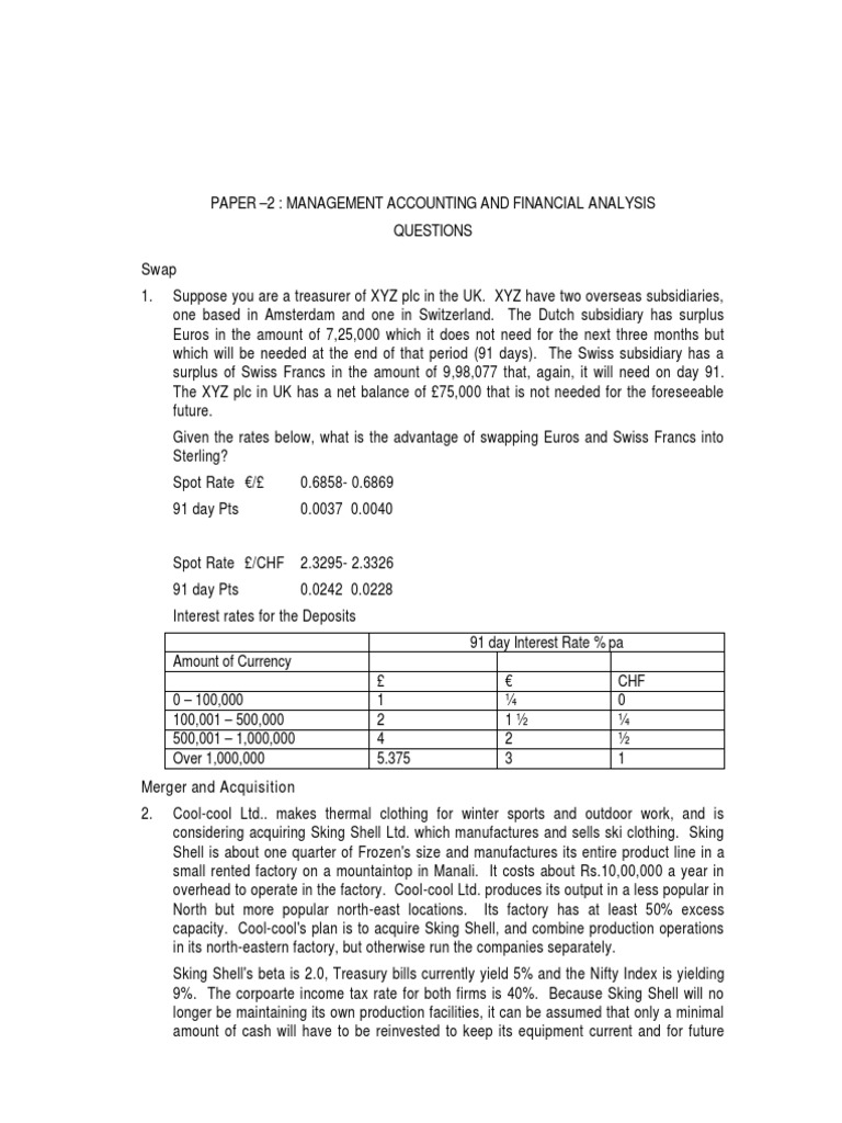 Paper - 2: Management Accounting and Financial Analysis Questions Swap ...
