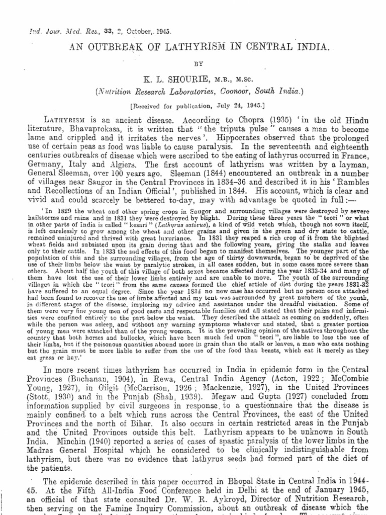 Lathyrism Central IND Shourie 1945b Par Miles | Download Free PDF ...