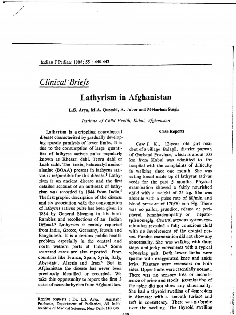 Lathyrism in Afghanistan 1988 | Download Free PDF | Medical Specialties ...