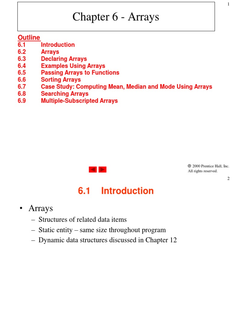 Chapter 6 Arrays Outline Pdf C Programming Language Array Data Type