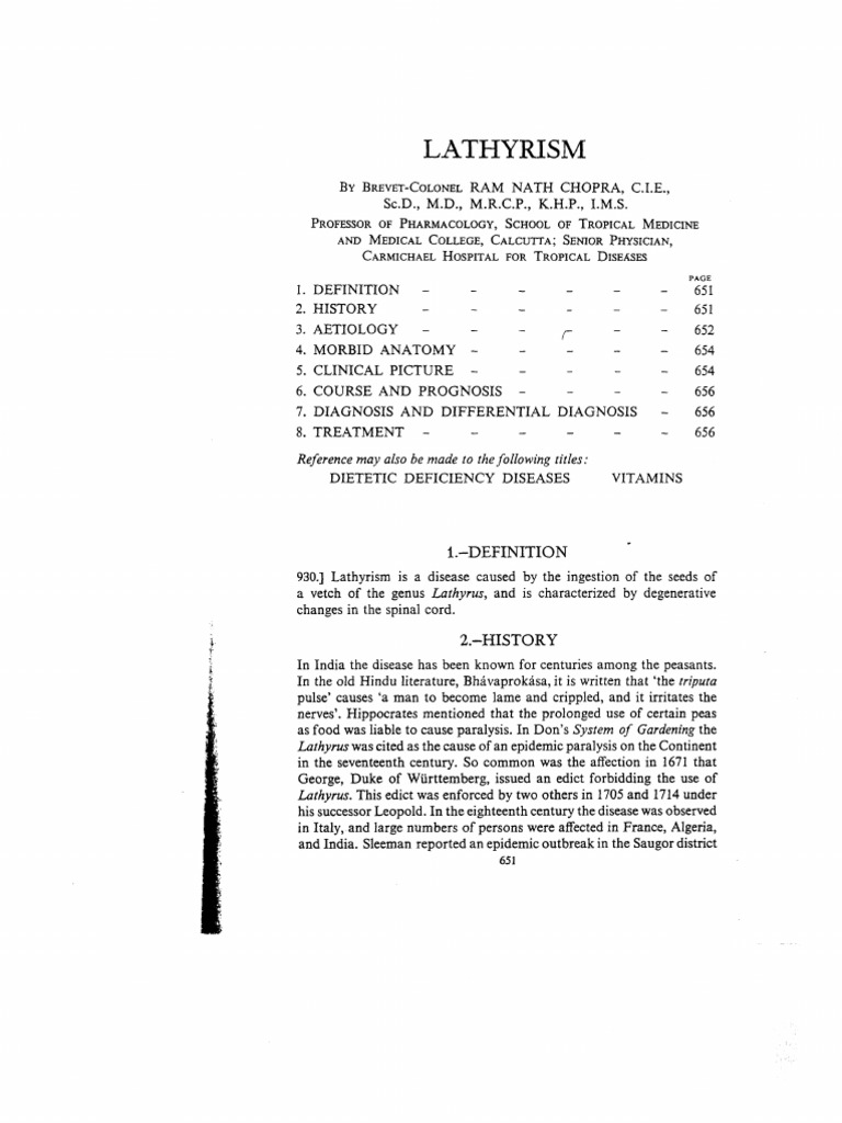 Lathyrism India Chopra 1935 | Download Free PDF | Medical Specialties ...
