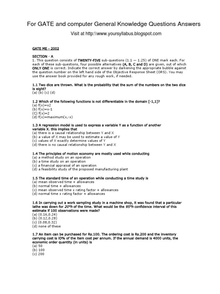 For GATE and Computer General Knowledge Questions Answers | PDF | Gas ...