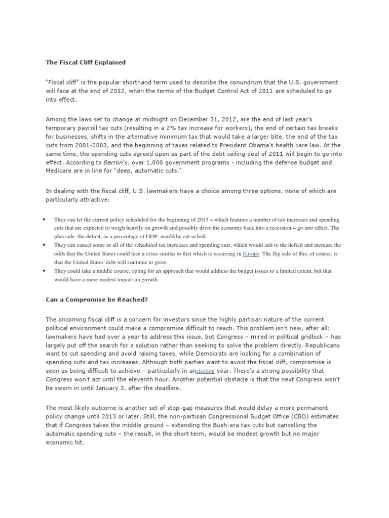 Understanding the Fiscal Cliff Impact | PDF | United States Fiscal ...