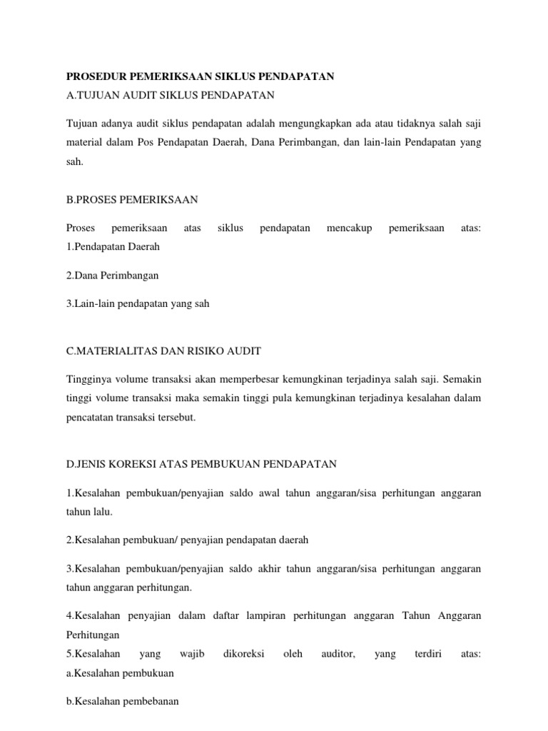 Prosedur Audit Siklus Pendapatan Daerah | PDF