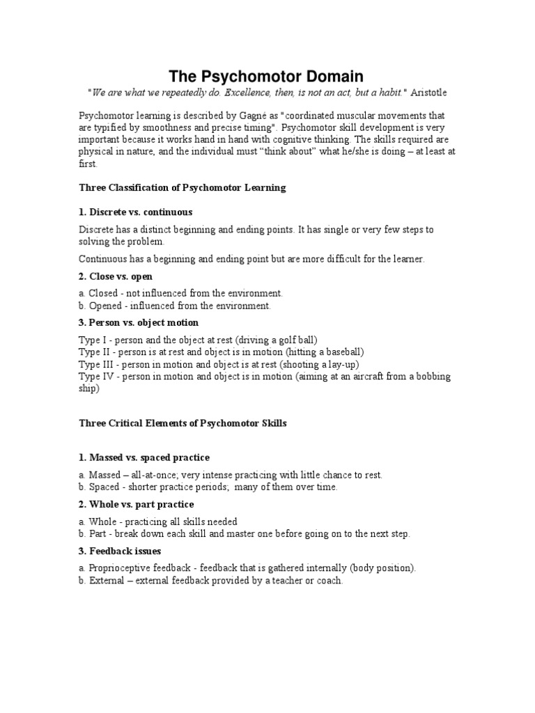 Teaching Psychomotor Skills | Perception | Habits