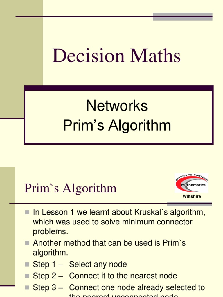 Decision Maths: Networks Prim's Algorithm | PDF | Prime Number | Mathematical Relations
