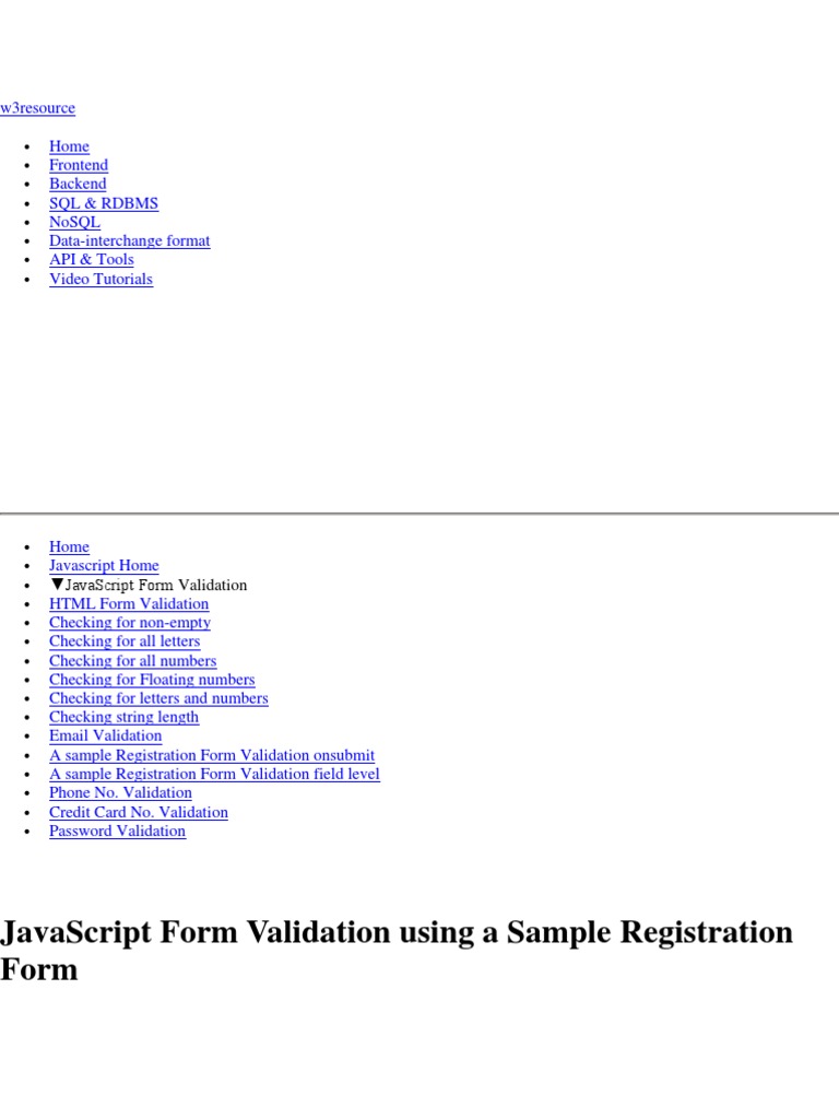 Javascript Form Validation Using A Sample Registration Form | PDF | Java Script | Software ...
