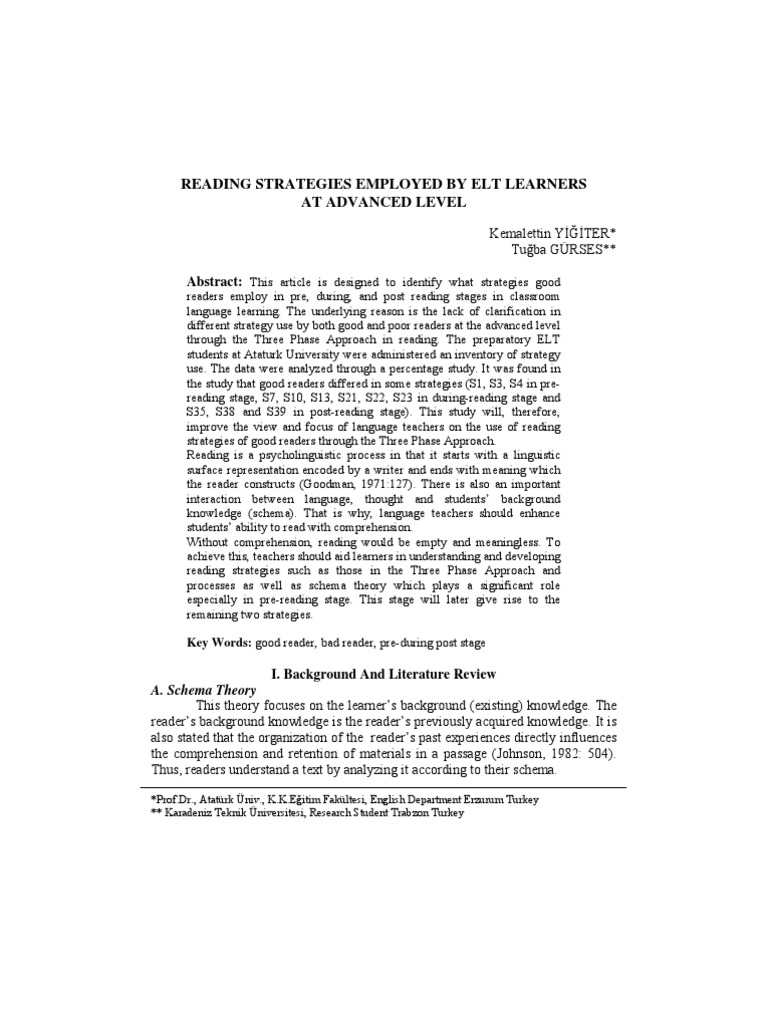 Advanced Reading Strategies for ELT Learners | PDF | Reading (Process ...