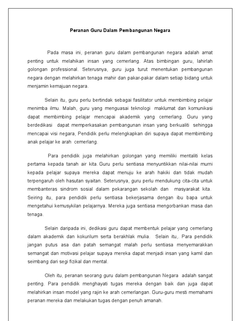 Peranan Guru Dalam Pembangunan Negara | PDF | Ilmu Sosial | Kesehatan ...