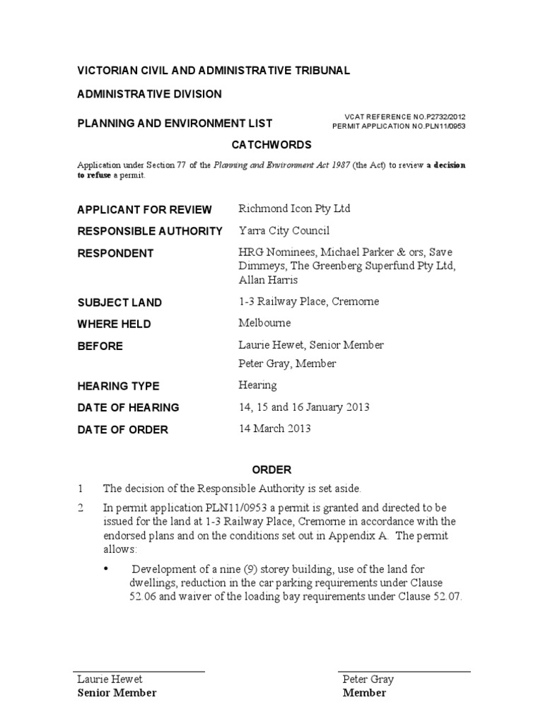 Save Dimmeys. Stage (2) Proposed Nine Storey Tower. VCAT Decision. 1-3 ...