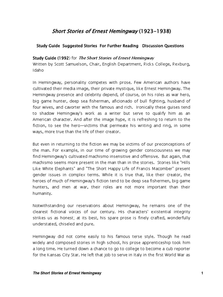 Hemingway Short Stories Web | PDF | Ernest Hemingway