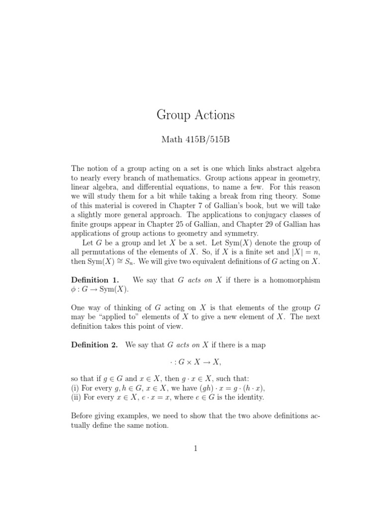 Group Actions: Math 415B/515B | PDF | Group (Mathematics) | Metric Geometry