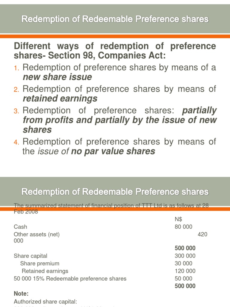 Redemption Methods for Preference Shares | PDF