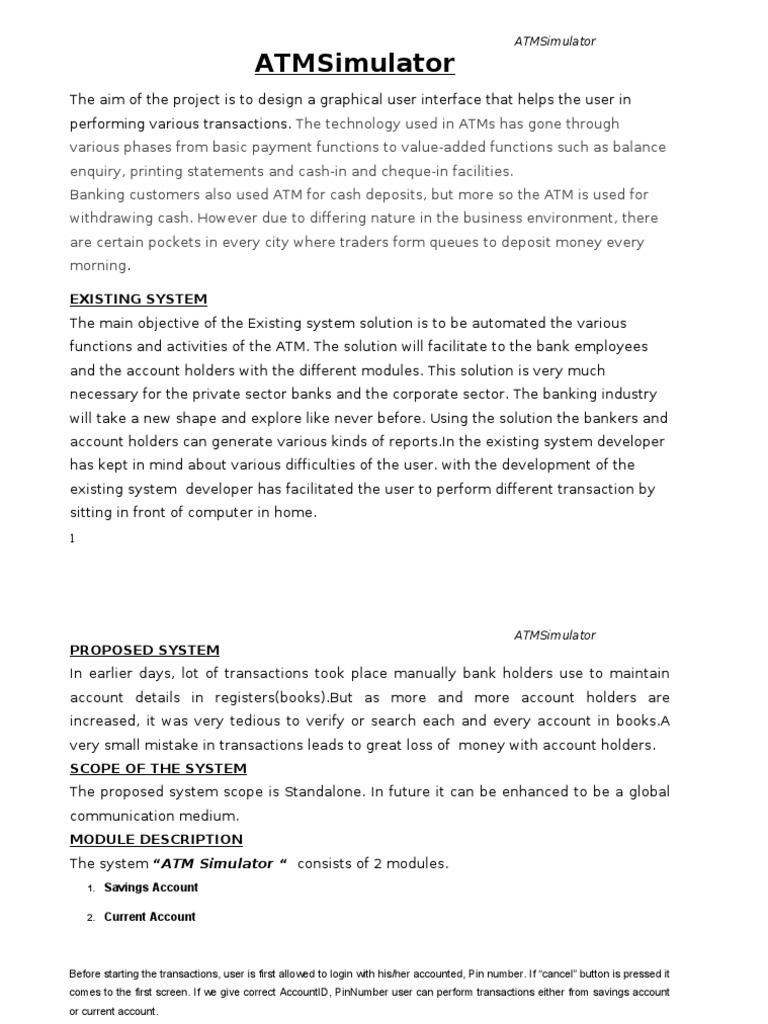 Atm Simulator Abstract | PDF | Transaction Account | Debits And Credits