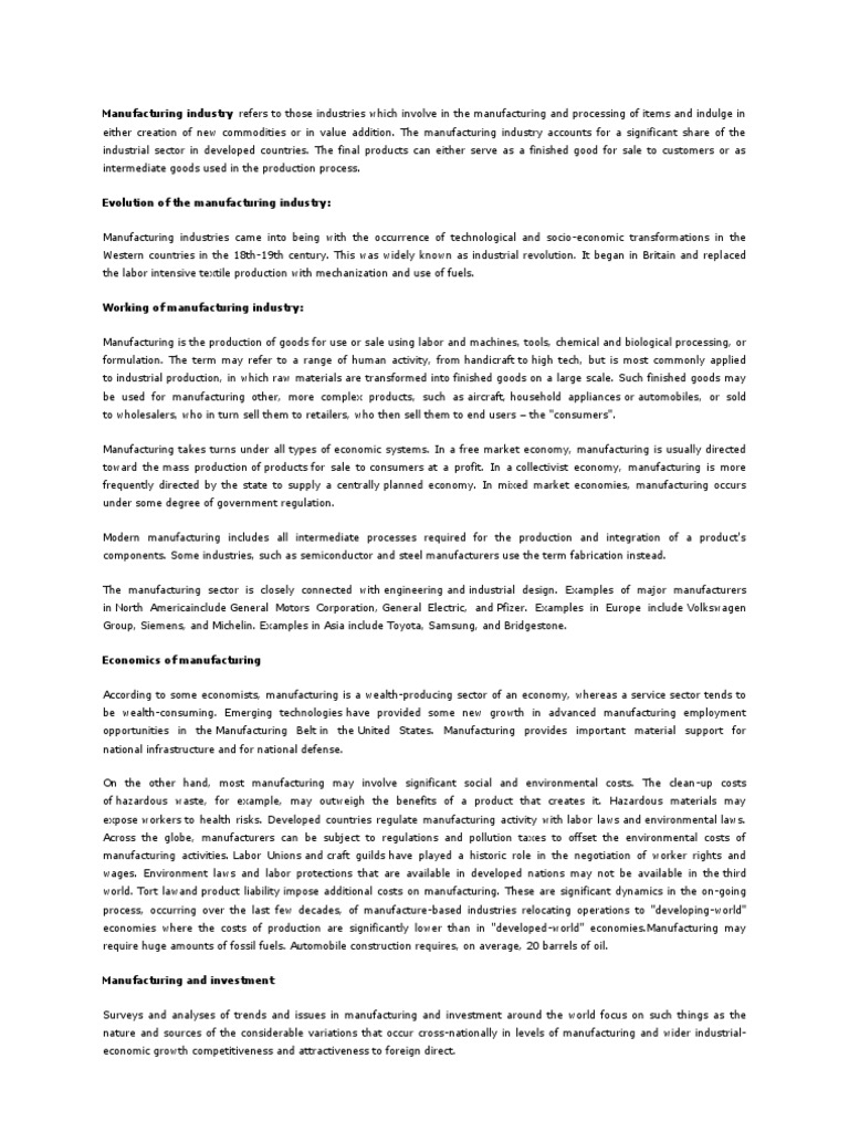 Manufacturing Industry | PDF | Industries | Production And Manufacturing