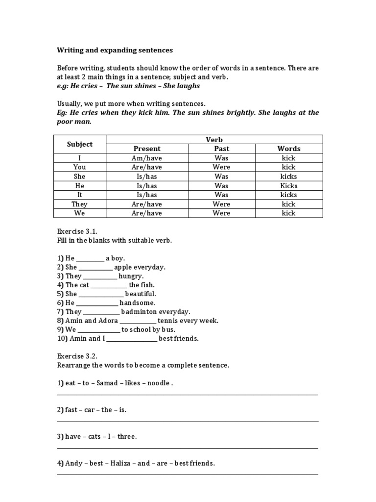 Writing and Expanding Sentences | PDF | Sentence (Linguistics)