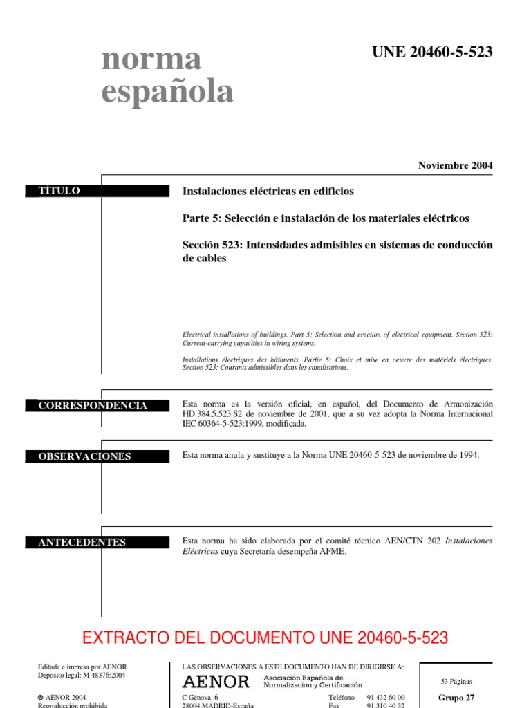 Intensidades admisibles en instalaciones eléctricas | PDF | Corriente ...