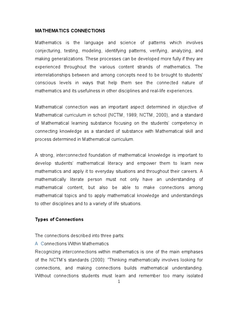 Mathematics Connections Task | PDF | National Council Of Teachers Of ...