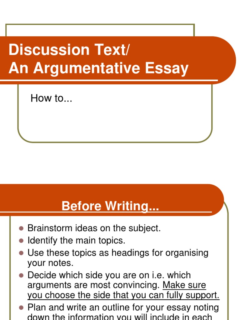 Discussion Text/ An Argumentative Essay: How To.. | PDF | Argument | Essays