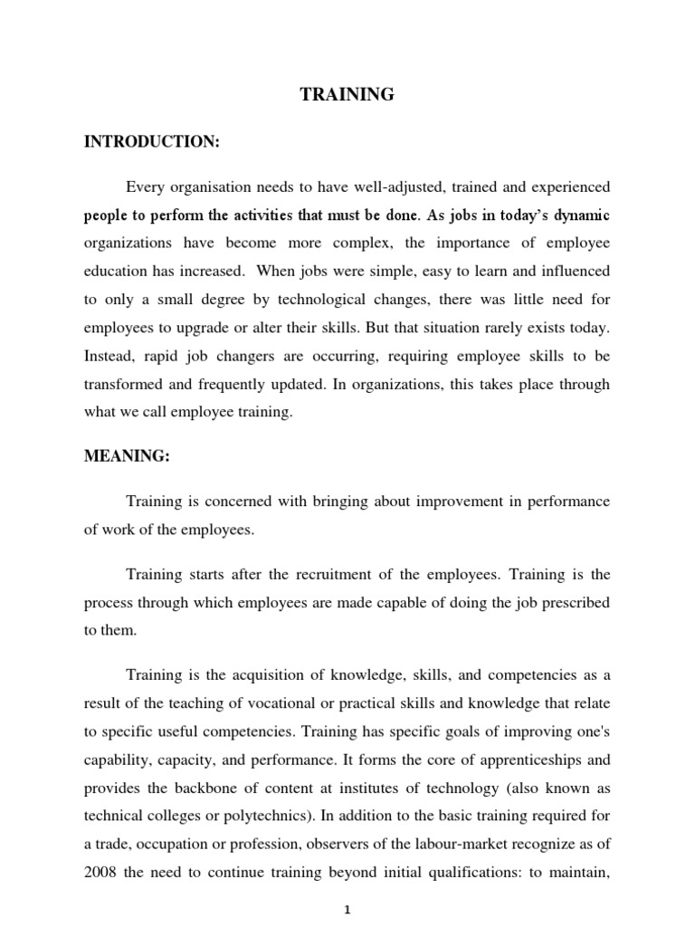 TRAINING & Institutional Training | Internship | Employment