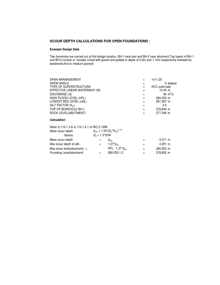 Scour Depth Calculations | PDF | Geomorphology | Earth Sciences